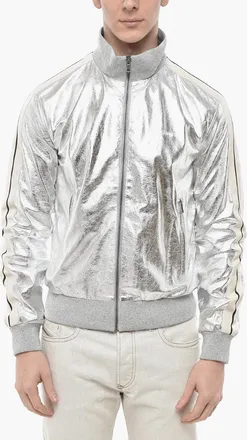Palm Angels Lam&eacute; Leather Bomber with Track Detail Palm Angels