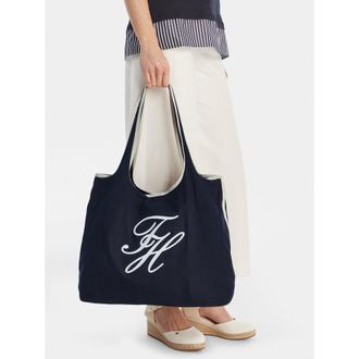 Tommy Hilfiger Handtasche Tommy Hilfiger Th Summer Tote Canvas AW0AW18398 Dunkelblau