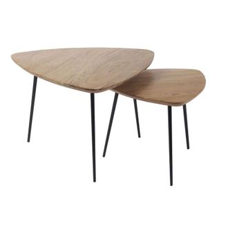 Miliboo Miliboo - Massivholz und schwarzes Metall Couchtische (2er Set) stones