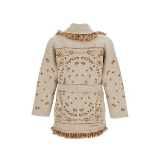 Alanui Fringe-Trimmed Jacquard Cardigan - Beige