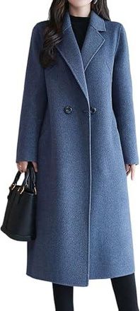 Generic Womens Winter Coats Long Winter Double Breasted Long Overcoat Classic Trench Coat Casual Notch Lapel Outwear Blue XX Large