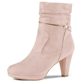 Allegra K Femmes Cheville Zip Plate-Forme Talon Haut Mi-Mollet Bottes Rose poussi&eacute;reux 38