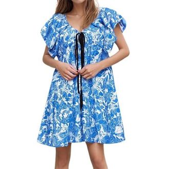 Generic Robe boh&egrave;me 2026 pour femme - Robe d&eacute;contract&eacute;e pour la plage et la maison avec imprim&eacute; floral - Coupe ample - Parfait pour le printemps et l&eacute;t&eacute; - Cha