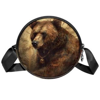 Generic Sac &agrave; bandouli&egrave;re rond pour femme, petit sac &agrave; bandouli&egrave;re vintage avec fermeture &eacute;clair, bretelles r&eacute;glables, sac &agrave; main rond d&eacute;contract&eacute; pour femmes