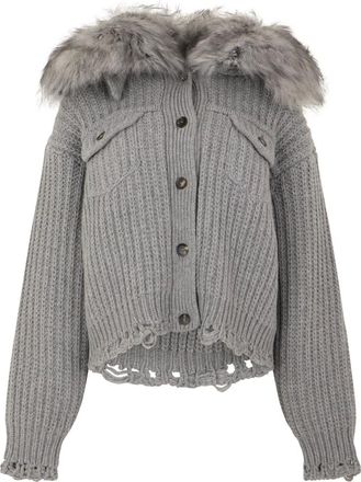 Blumarine Femme, Pulls, Gris, Taille: 40 FR Cardigan avec Col en Fourrure