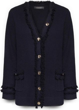 Elena Miro Femme, Pulls, Bleu, Taille: 48 FR Cardigan en maille viscose avec franges
