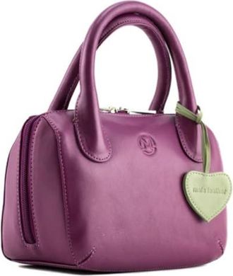 Mala Leather Mini sac à main en cuir souple véritable avec fermeture éclair, poche intérieure et sac à poussière - Noir ou violet - 20 x 15 x 10 cm, baie, Mini