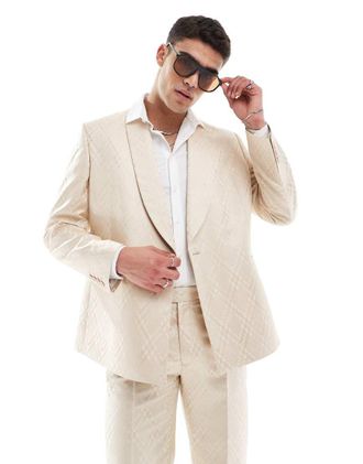 Asos Anzugjacke aus Jacquard in Steinbeige mit regulärer Passform-Neutral