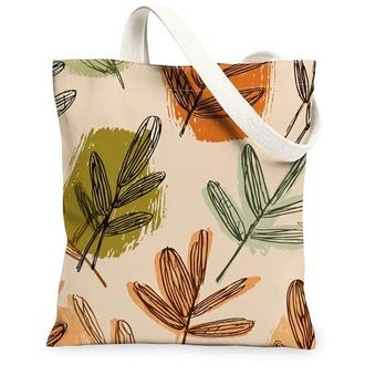 Generic Sacs fourre-tout en toile motif feuilles dautomne, sacs d&eacute;picerie r&eacute;utilisables, l&eacute;gers, lavables et respectueux de lenvironnement, beige, 13x15 Inch