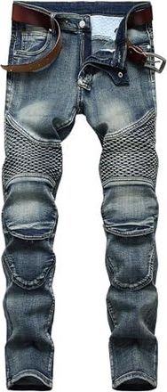 Generic Jean skinny déchiré pour homme, coupe ajustée, tendance, style motard, retro, Taille 4XL