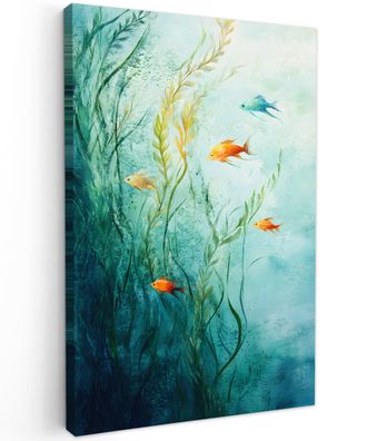 MuchoWow © Bilder 60x90 cm Wohnzimmer Deko Modern Wandbild Kunstdruck auf Leinwand Bild Schlafzimmer über Bett Room Decor Geschenke Wasserpflanzen - Fische - B