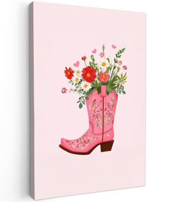 MuchoWow © Leinwandbilder 60x90 cm Wall Art Decoration Bilder für die Wand Schlafzimmer Deko Canvas Painting Wanddekoration Wohnzimmer Cowboystiefel - Rosa - B