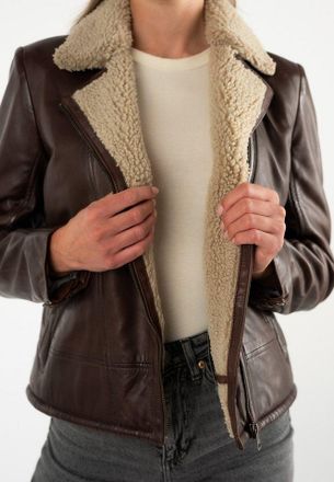 Mauritius Lederjacke MWElira mit Teddyfellkragen