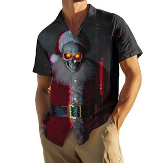 Generic Chemises de No&euml;l squelette pour homme squelette P&egrave;re No&euml;l chemise boutonn&eacute;e &agrave; manches courtes chemise gothique tendance voyage, B Christmas Cosplay, X