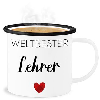 Shirtracer Emaille Becher Blechbecher - Tasse - Weltbester Lehrer | Geschenkidee f&uuml;r den besten Lehrer der Welt | Geschenk besten Lehrer - 300 ml - Wei&szlig; Schwarz 