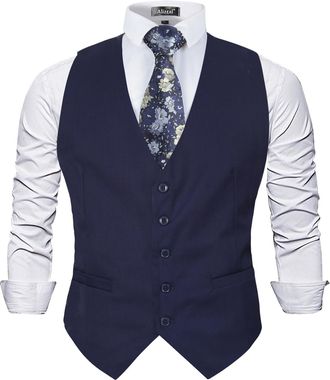 Alizeal Klassische einfarbige Business-Anzugweste f&uuml;r Herren, regul&auml;re Passform, Smoking-Weste, Marine-2XL