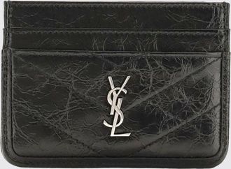 Saint Laurent Porte-cartes Niki en cuir chevron avec monogramme YSL