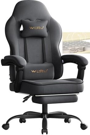 Woltu Chaise Gaming, Fauteuil Gaming, avec Coussin à Ressorts Ensachés, Chaise Ergonomique, Charge 150kg, Appui-tête, Support Lombaire, Repose-Pieds, Tissu 