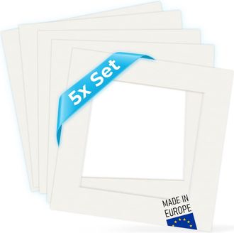 Photolini Passepartout 30x30 aussen für 20x20 innen, 5X säurefrei 1,5 mm Passepartout Karton Creme-Weiß, alterungsbeständige Schrägschnitt - Passepartouts, Präs