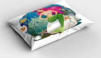Abakuhaus Bunt Kissenbezug, Unterwasser Meerjungfrau, Dekorativer Standard King Size Gedruckter Kissenbezug, 80 x 40 cm, Mehrfarbig