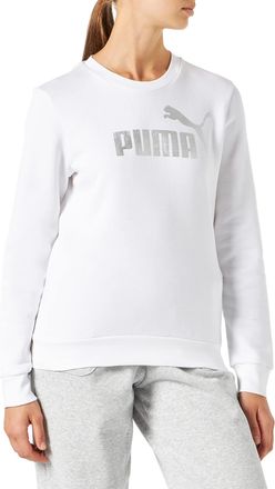 Puma Damen ESS Logo Crew FL T-Shirt, Weiß-Silber-Metallic, S