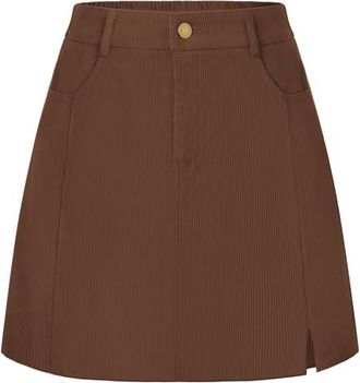 Belle Poque Jupe en velours c&ocirc;tel&eacute; pour femme, jupe &eacute;vas&eacute;e trap&egrave;ze mini avec poches, jupes courtes de base pour lautomne et lhiver, mokka, XL