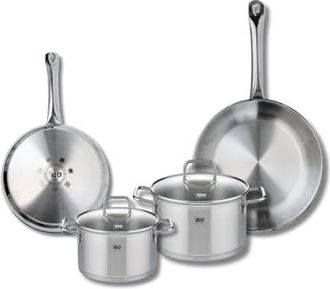 Fackelmann ELO 9502750 Batterie de cuisine 4 pi&egrave;ces, Set de 2 Po&ecirc;les de cuisson 24 et 28 cm et 2 faitouts 16 et 20 cm Elo Profi Citrin, inox, induction, Gris Cen