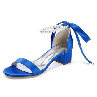 Generic Chaussures De Mariage Femmes Bout Ouvert Talons Sandales Satin&eacute;e Mari&eacute;e Talons Bas Dress F&ecirc;te Hauts Talons4.5Cm,Royal Blue,43 EU