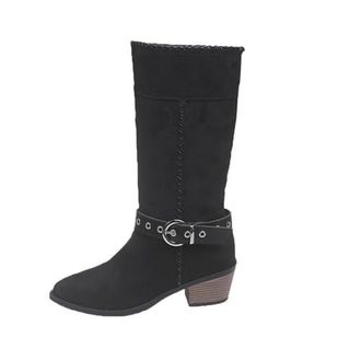 Generic Bottes mi-mollet d&eacute;contract&eacute;es pour femme - Couleur unie - Bout pointu - &Eacute;l&eacute;gante boucle &agrave; talon &eacute;pais - Confortables - Bottes de cowboy classiques - 