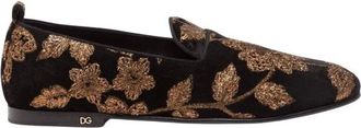 Dolce & Gabbana Homme, Chaussures, Noir, Taille: 40 1/2 EU Vaticano Embroidered Leaves Mocassins