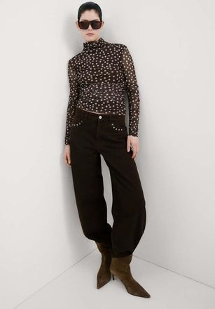 Mango T-shirt fronc&eacute; &agrave; pois marron - Femme - XS - MANGO