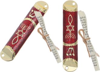 Artibetter 2 Elegante J&uuml;dische T&uuml;rrolle Satz aus Metall mit Koscherer Schriftrolle Handgefertigte Religi&ouml;se T&uuml;r Dekoration f&uuml;r Haussegnung und Spirituellen Schut