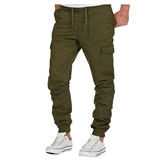 Generic Pantalon Cargo Homme Grande Taille- Pantalon Jogging Taille &Eacute;lastique Casual Couleurs Pures Coupe Slim avec Poches Sweatpants Automne Hiver Droit Poly