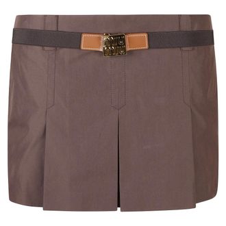 Miu Miu Panama Falten-Minirock mit G&uuml;rtel - - Skirts - Damen - Braun - M