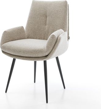 DELIFE Esszimmerstuhl Clea-Flex Webstoff Soft Beige 4-Fu&szlig; konisch Schwarz, Esszimmerst&uuml;hle