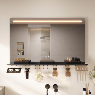 Sonni LED Badspiegel 100x60 cm, LED Wandspiegel mit Ablage 100 cm, 3 einstellbare Lichtfarben, Anti-Beschlag und Speicherfunktion