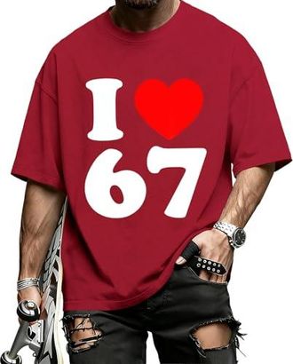 Generic T-shirt humoristique &laquo; I Love 67 &raquo; pour la Saint-Valentin - T-shirt graphique 6 7 Meme Heart Six Seven - En coton - Tendance - D&eacute;contract&eacute; - Pour tous