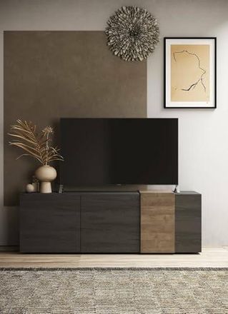 Dmora Fernsehschrank Iseo, TV-St&auml;nder f&uuml;r das Wohnzimmer, Niedriges Sideboard, TV-St&auml;nder, Made in Italy, 181x44 h59 cm, Schiefer und Nussbaum