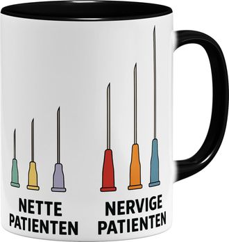 OM3 Nette Patienten - Nervige Patienten Kaffee-Tasse mit Spruch - Lustige Praxistasse f&uuml;r Arzt, &Auml;rztin, Krankenschwester Pfleger - Keramik Becher - 325ml 