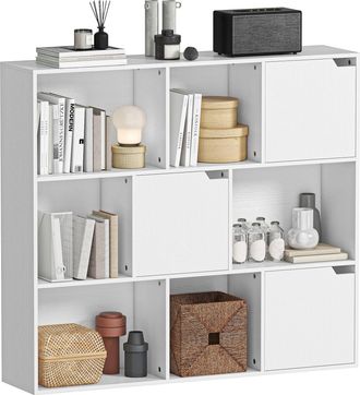 HOMCOM Bücherregal Aufbewahrungsregal Büroregal mit 9 Würfelfächer, 3 Türen, 6 offene Regale Display Regal für Home-Office Wohnzimmer Weiß 106 x 24 x 95 cm