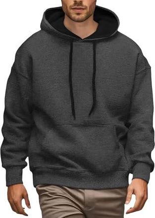 Generic 2026 Sweat &agrave; capuche uni pour homme, printemps et automne, coupe ample, manches longues, tendance, d&eacute;contract&eacute;, couleur unie, pour entra&icirc;nement int&eacute;ri