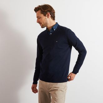 Eden Park Pull Bleu Marine &Agrave; Col V En Coton Old Ref Pp