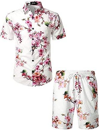 JOGAL Chemise hawaïenne, décontractée, à manches courtes, pour homme, motif floral, XXXL