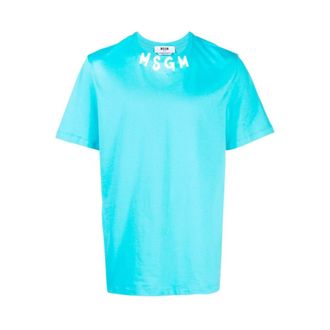 Msgm Blaues Baumwoll-T-Shirt f&uuml;r M&auml;nner - - Tops - Herren - Blau - L