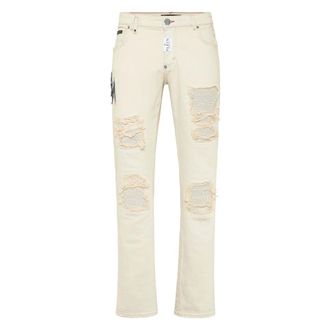 Philipp Plein Homme, Jeans, Beige, Taille: W28 Pantalon en Denim Coupe Rock Star