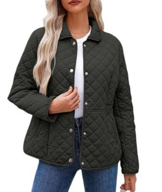 Generic Vestes matelassées légères à manches longues boutonnées pour femme - Vêtement dextérieur matelassé chaud pour lhiver, Noir, 5XL