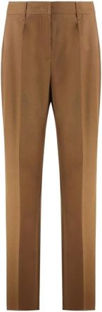 Max Mara Femme, Pantalons, Brun, Taille: 38 FR Wool Gabardine Pleated Front Pants