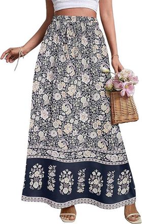 Onsoyours R&ouml;cke Damen Sommer Rock Lang Maxirock A-Linie Sommerrock Hohe Taille Elastisch Boho Strandrock A2 M