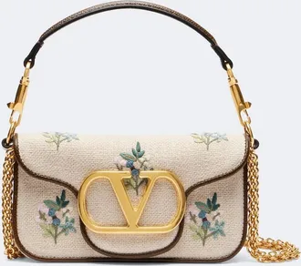 Valentino Garavani Bestickte Henkeltasche Loc&ograve; Small aus Leinen