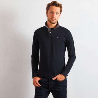 Eden Park Polo Noir En Coton Avec Col Contrast&eacute; Old Ref Pp